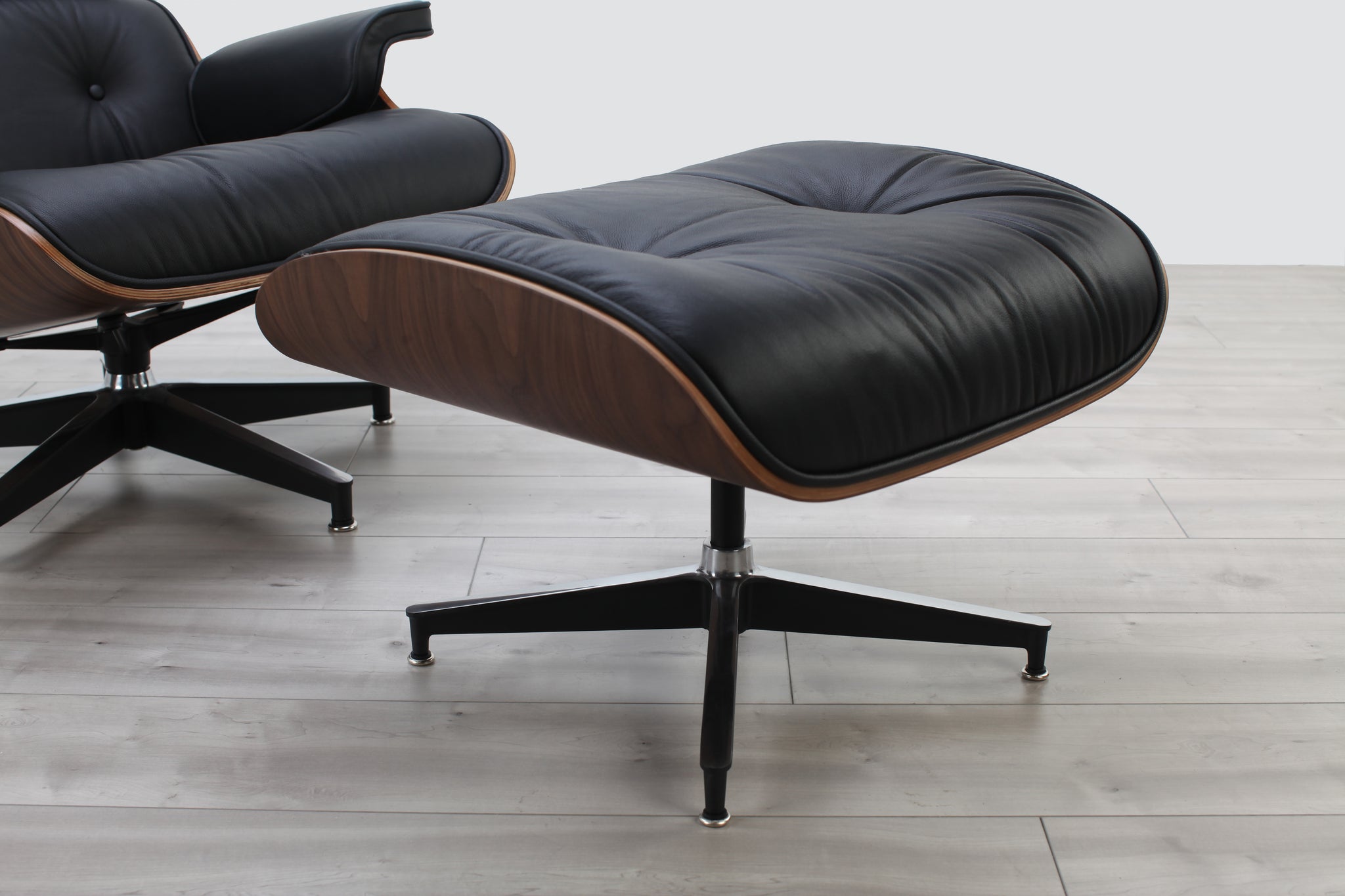 EM Eames Lounge and Ottoman in Black Full Grain Leather Reproduction ...