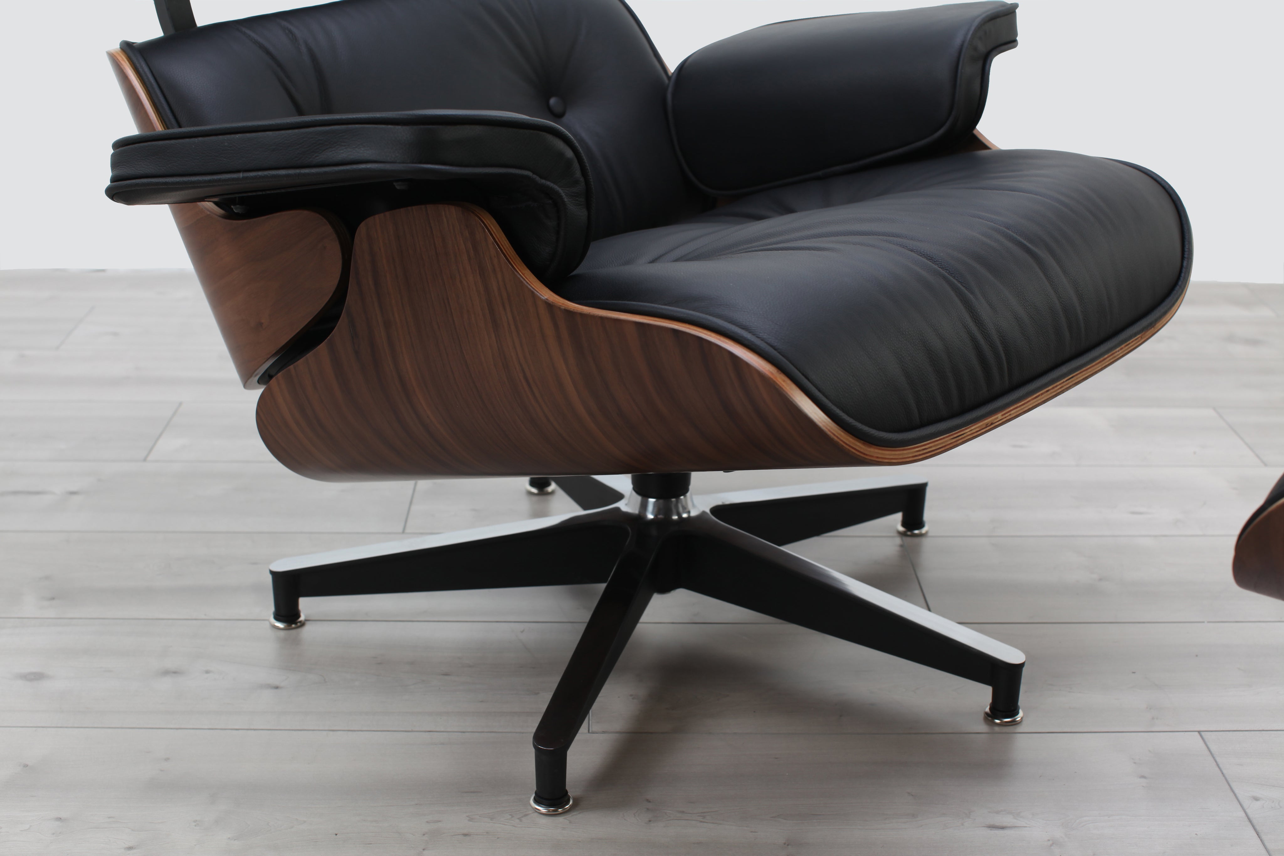 EM Eames Lounge and Ottoman in Black Full Grain Leather Reproduction ...